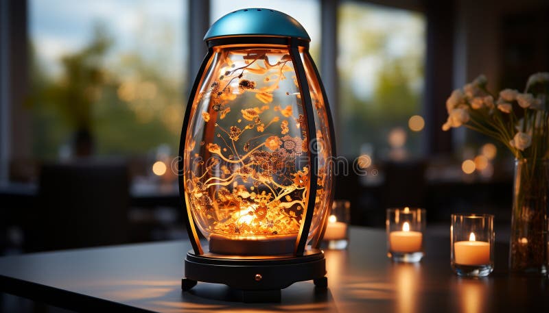 Glowing Candle Illuminates Elegant Table in a Modern, Luxurious Home ...