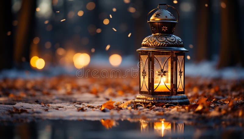 Glowing Candle Illuminates Winter Night, Celebrating Nature Rustic ...