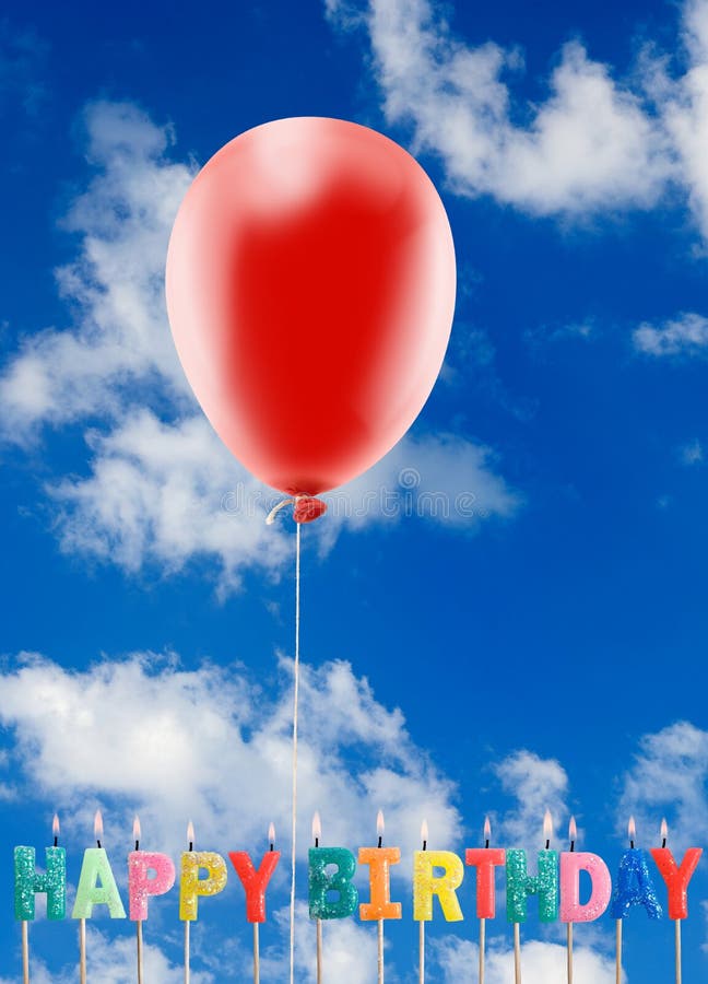 Glowing Candles and Balloon on Sky Background, Stock Image - Image of ...