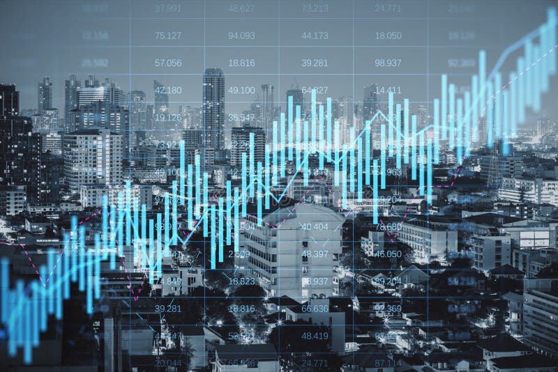 Glowing Candlestick Forex Chart on City Background. Trade, Stock and ... Glowing Candlestick Forex Chart on City Background. Trade, Stock and ...