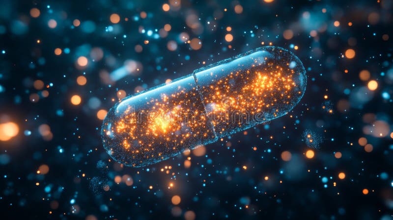 Glowing Capsule of Energy Particles in Space Stock Illustration ...