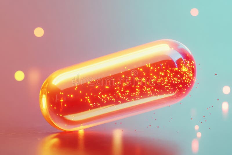 Glowing Capsule with Floating Sparks Stock Photo - Image of macro ...