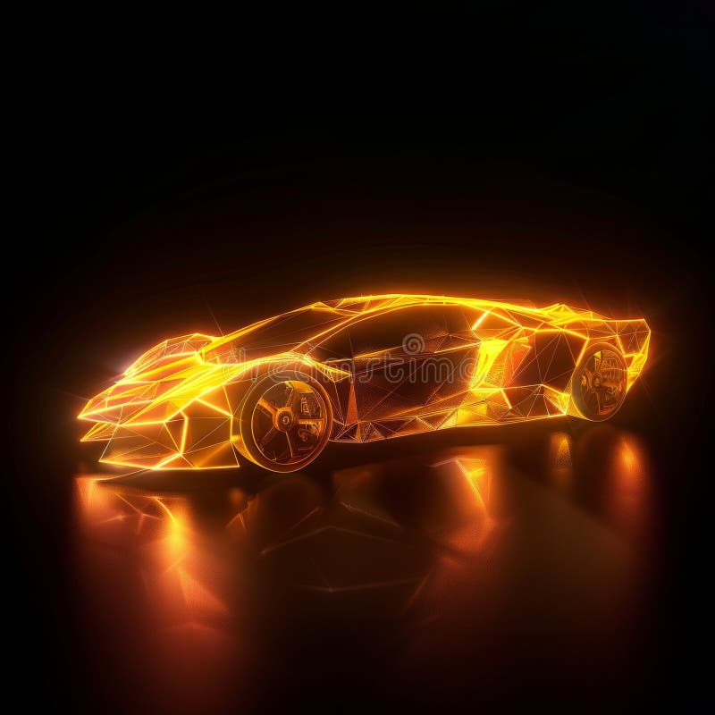 Glowing Car Made of 3d Triangular Polygons Stock Illustration ...