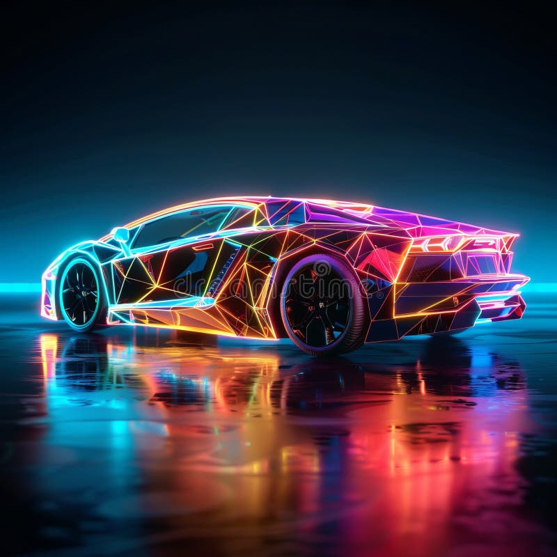 Glowing Car Made of 3d Triangular Polygons Stock Illustration ...