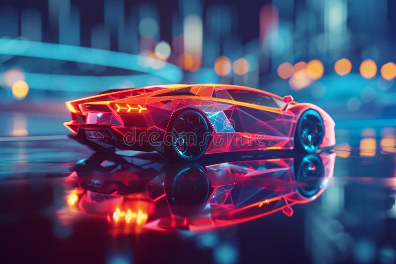 Glowing Car Made of 3d Triangular Polygons Stock Illustration ...