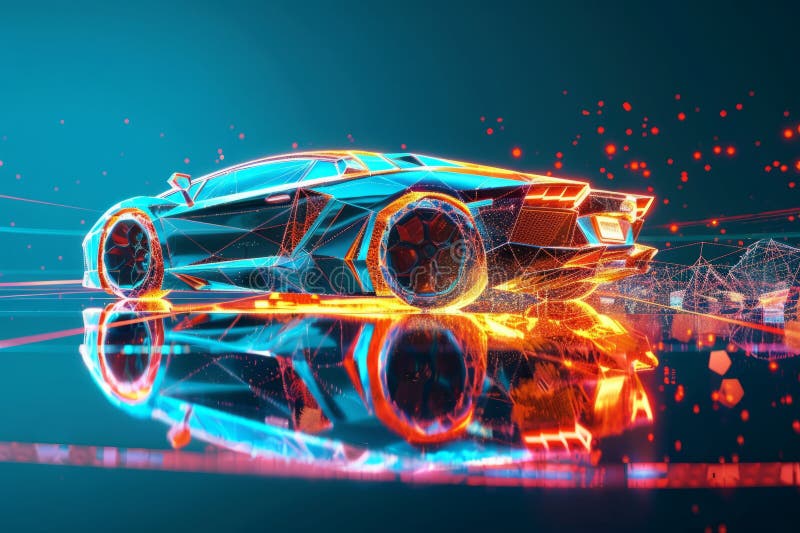 Glowing Car Made of 3d Triangular Polygons Stock Image - Image of ...