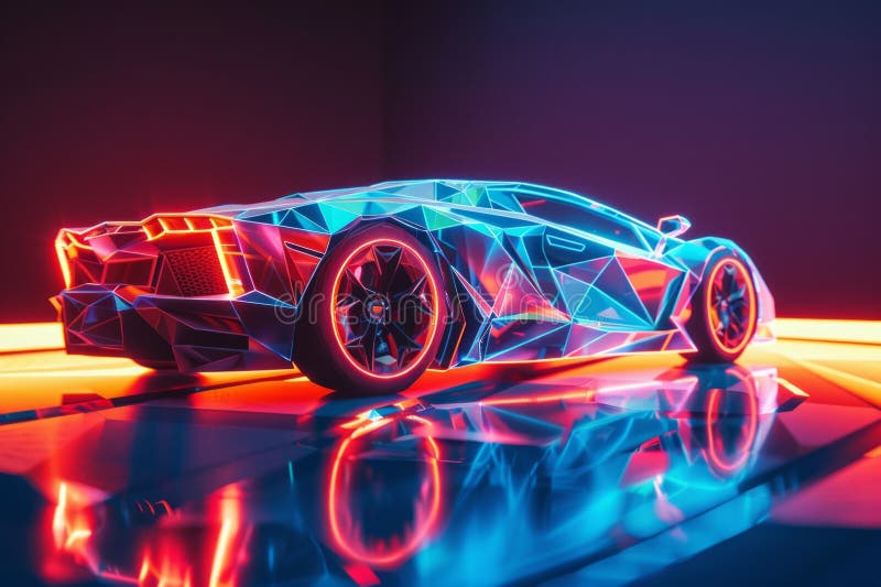 Glowing Car Made of 3d Triangular Polygons Stock Illustration ...