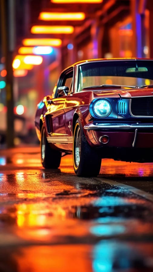 A Glowing Car on Road Close Up Generative AI Stock Illustration ...