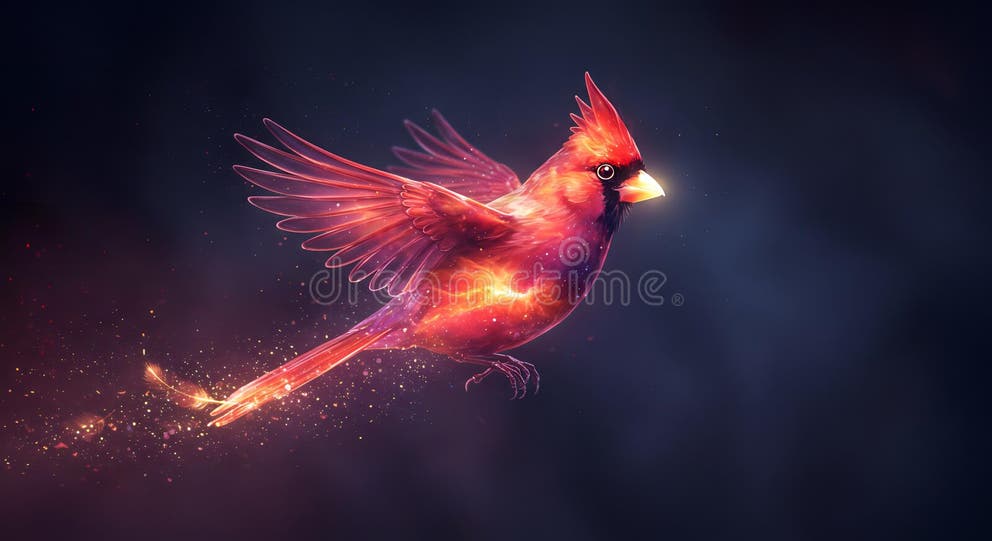 Glowing Cardinal Bird Digital Art with Light Effects Design Stock ...