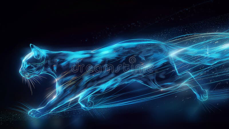 Glowing Cat in Motion stock image. Image of digital - 322039029