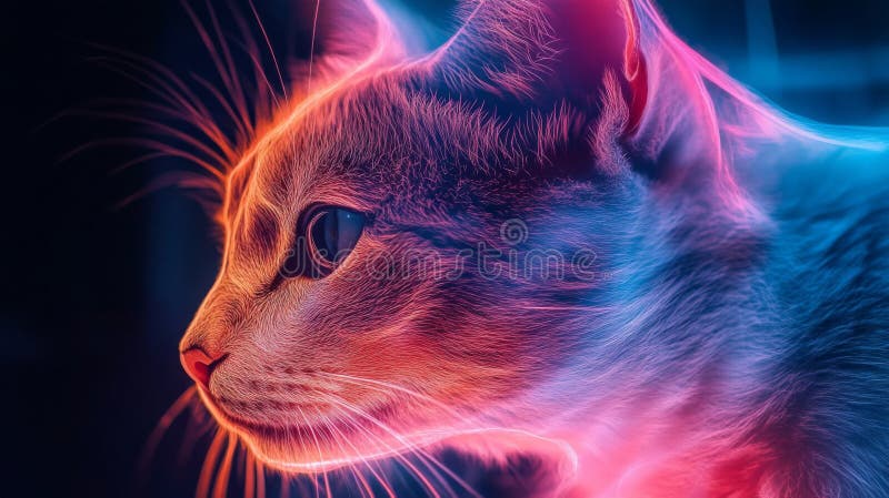 Glowing Cat Profile Digital Art Stock Illustration - Illustration of ...
