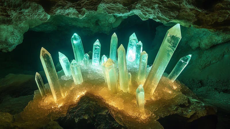 Glowing Cave Filled with Sea Crystals. Stock Image - Image of rock ...