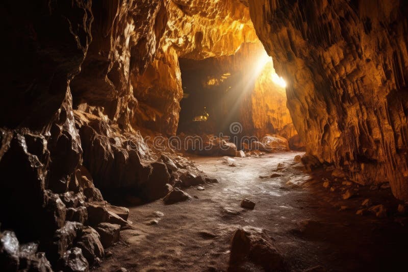 A glowing cave interior stock photo. Image of cavern - 297144960