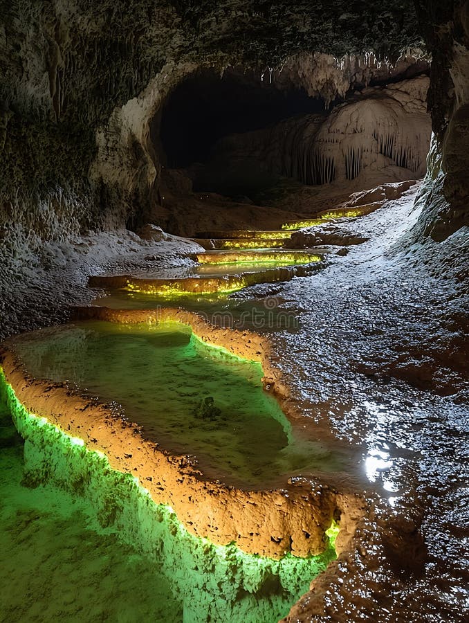 Glowing Cave Pools with Natural Terraced Formations Beckon Exploration ...