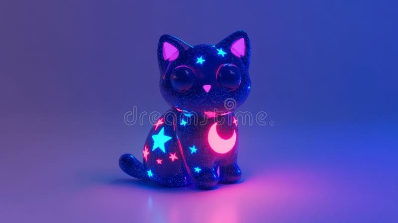 A Glowing Celestial Cat Accompanied by a Crescent Moon, Created As ...