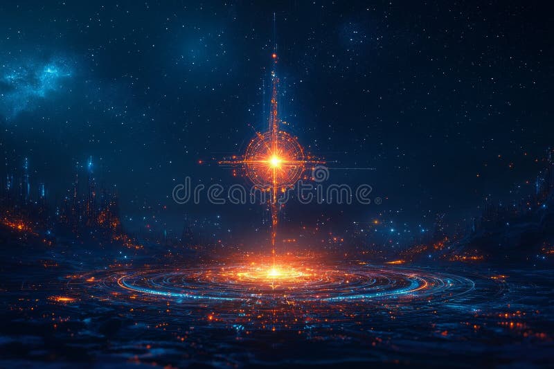 Glowing Celestial Compass Illuminates Night Sky Directing Attention ...