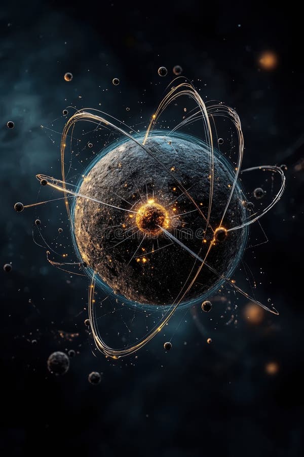 Glowing Celestial Sphere with Orbital Rings in Deep Space Emitting ...