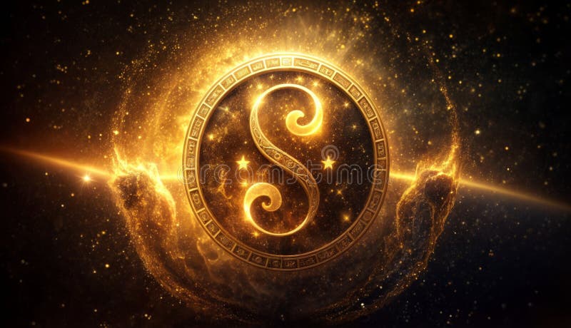 A Glowing Celestial Symbol Surrounded by a Golden Nebula, Representing ...