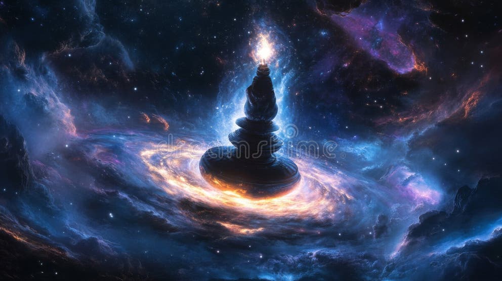 A Glowing Celestial Tower in a Starry Nebula Stock Illustration ...