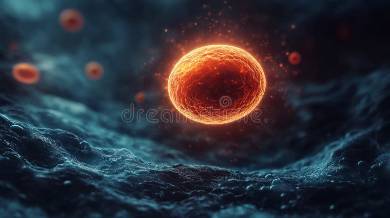Glowing Cell in Space.Celestial Biology Stock Illustration ...