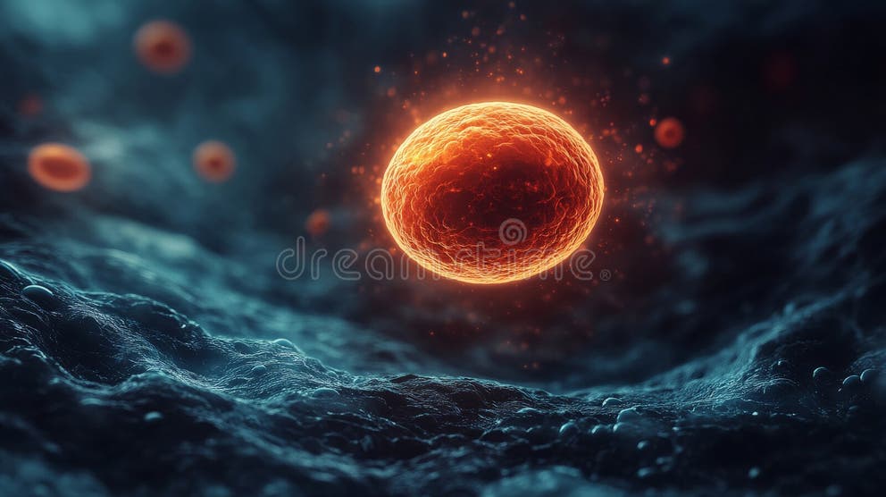 Glowing Cell in Space.Celestial Biology Stock Illustration ...