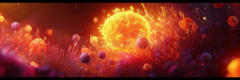 Glowing Cell Surrounded by Numerous Menacing Viruses in a Vibrant ...