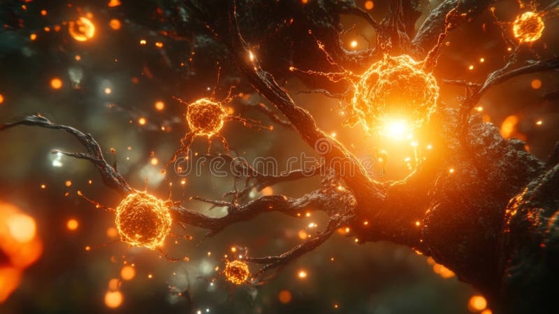 Glowing Cells Branching Network Abstract Art Stock Illustration ...
