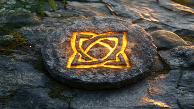 Glowing Celtic Knot Carved in Stone Stock Illustration - Illustration ...