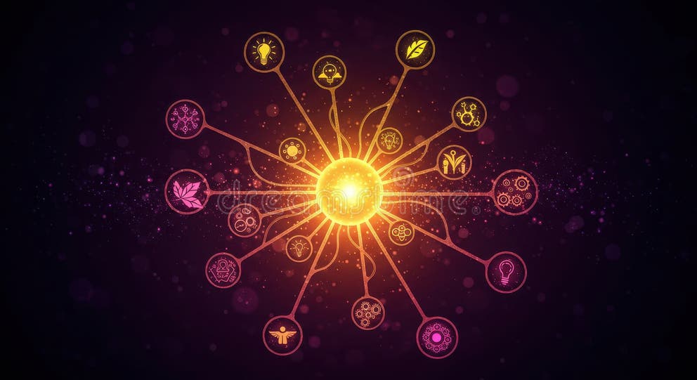 Glowing Central Node Mind Map with Vibrant Patterns and Futuristic ...