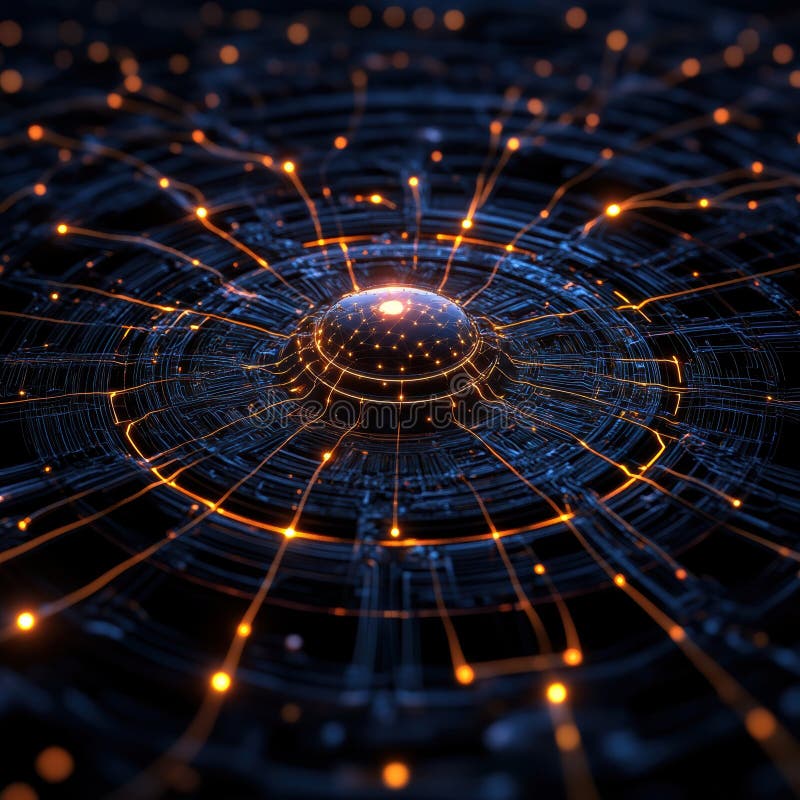 A Glowing Central Node with Radiating Connections in an Abstract ...