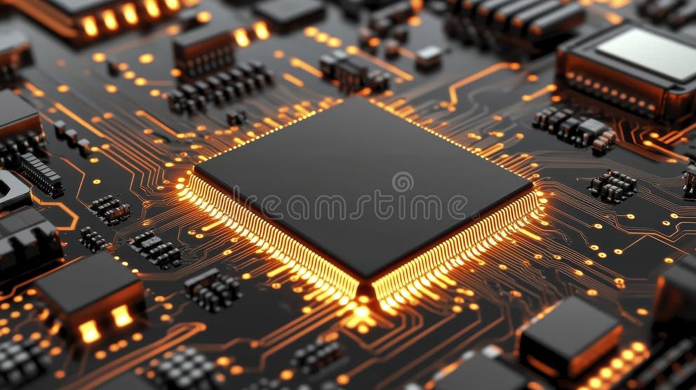 Glowing Central Processing Unit on Circuit Board Stock Illustration - Illustration of circuitry ...
