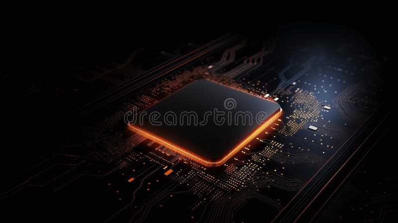 Glowing Central Processing Unit CPU on Dark Electronic Circuit Board ...