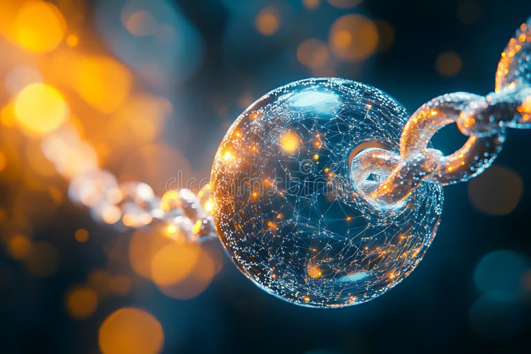 Abstract Glowing Chain, Network Connection, Interlinked Rings ...