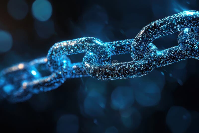Glowing Chain Links Displaying Strength and Connectivity in Dark Space ...