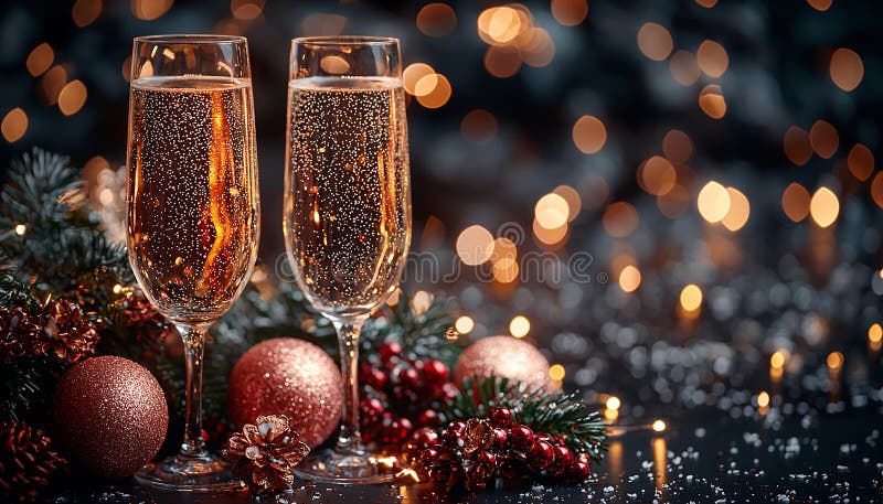 Glowing Champagne Flutes Illuminate the Dark Celebration Night ...