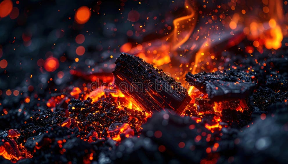 Glowing Charcoal Ashes, Microscopic View of Ember Formation, Fire Science Documentation Stock ...