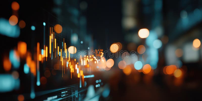 Glowing Chart Overlay on Night Cityscape with Blurred Lights Stock ...