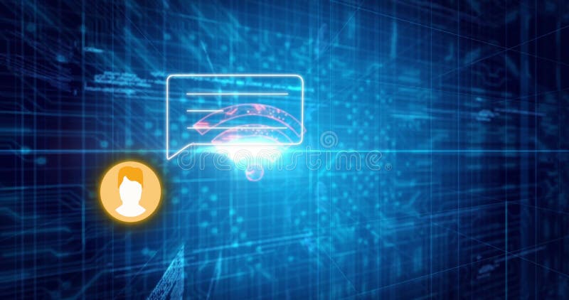 Glowing Chat Bubble with User Icon on Blue Background for Digital ...