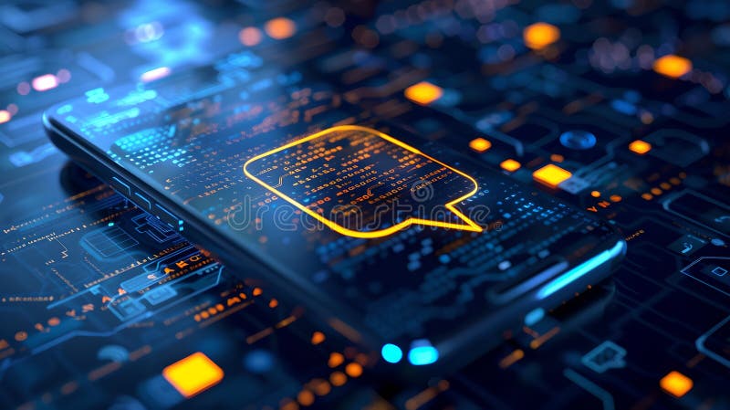 Futuristic Communication Concept with Glowing Chat Bubble on Circuit ...
