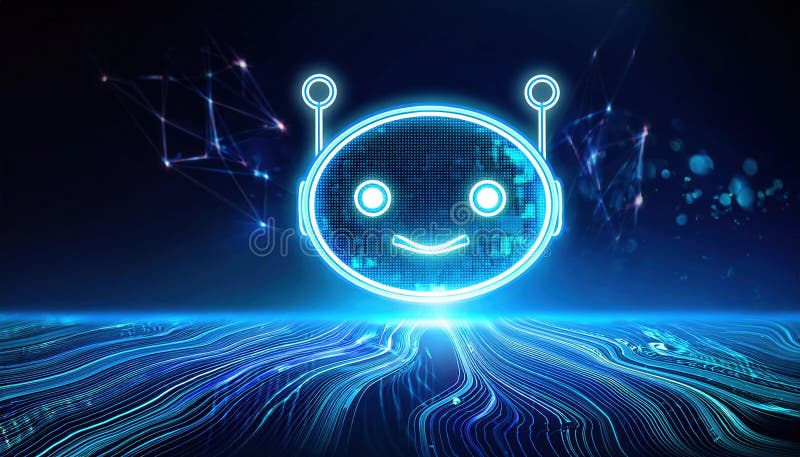 Glowing Chatbot Icon in Futuristic Digital Environment with Dynamic ...