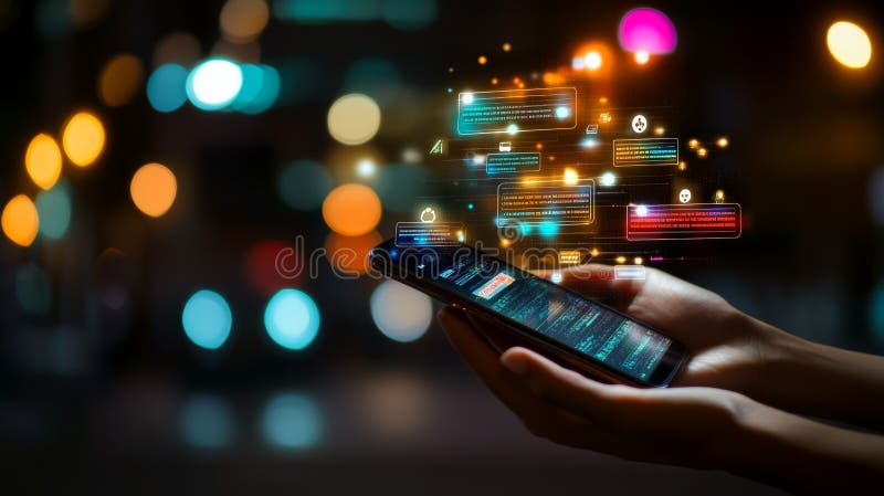 Glowing Chatbot Interface on Smartphone Resolving Customer Queries at ...