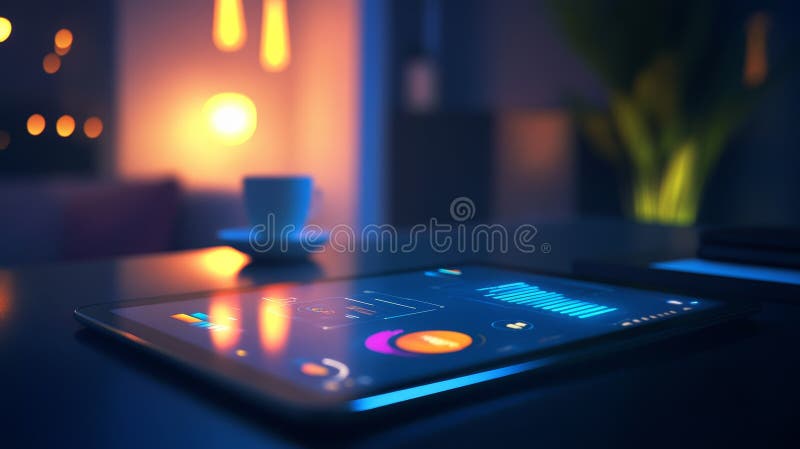 Glowing Chatbot on Tablet Aids in Financial Service Inquiries in Modern Home Office. Generative ...