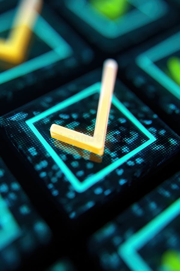 Glowing Check Mark in Digital Checkbox Representing Online Survey or ...