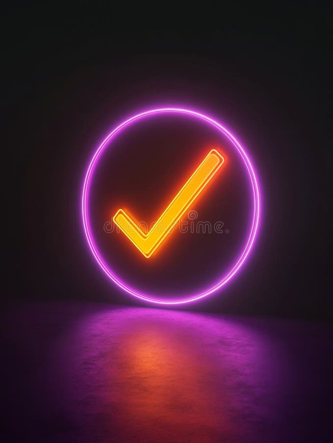 Glowing Check Mark Icons with Bright Colors are Commonly Used in Digital Design and Verification ...