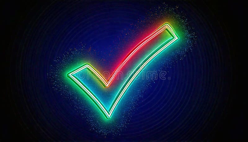 A Glowing Check Mark Shines Vibrantly Against a Dark Backdrop, Creating ...