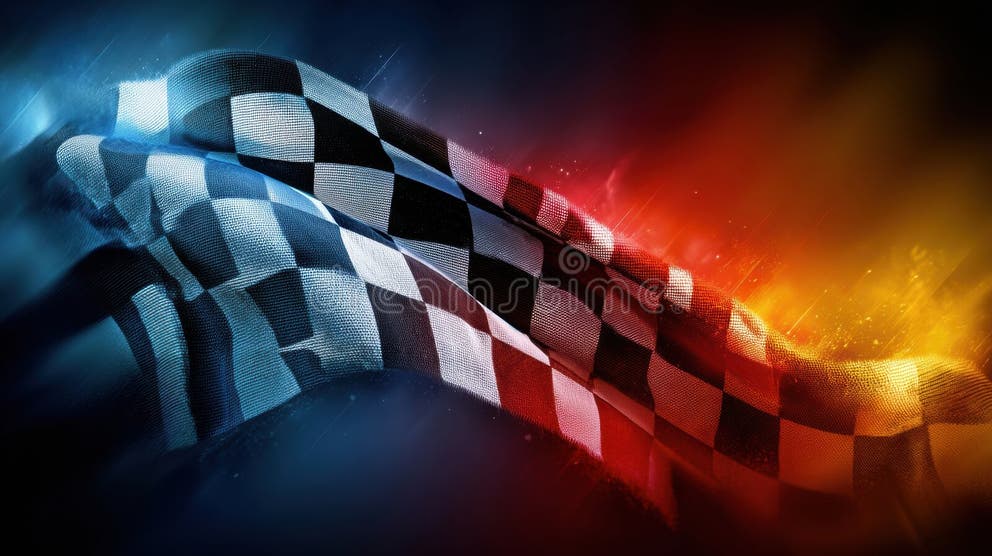 Glowing Checkered Flag Waves Boldly in Front of Vibrant Gradient ...