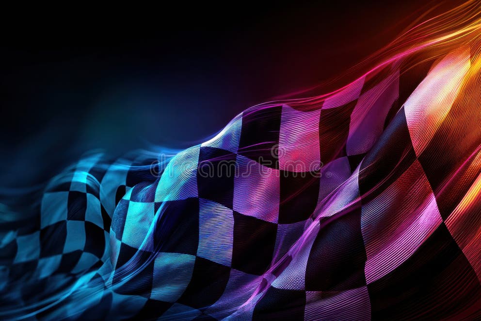 Glowing Checkered Flag Waves Elegantly Against a Bold Gradient ...