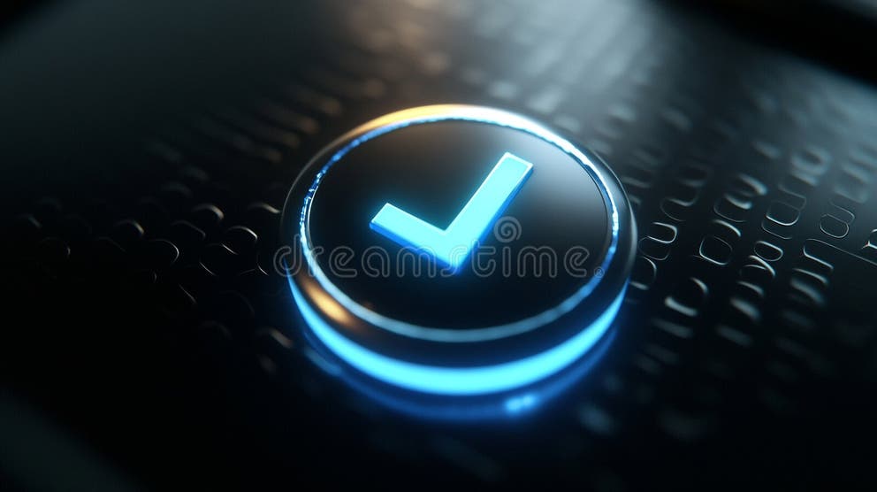 Glowing Checkmark Icon in Metallic and Blue Tones Stock Illustration ...