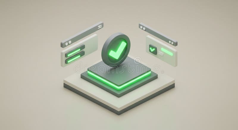Glowing Checkmark Icon on Platform with Website Ui Elements Stock ...