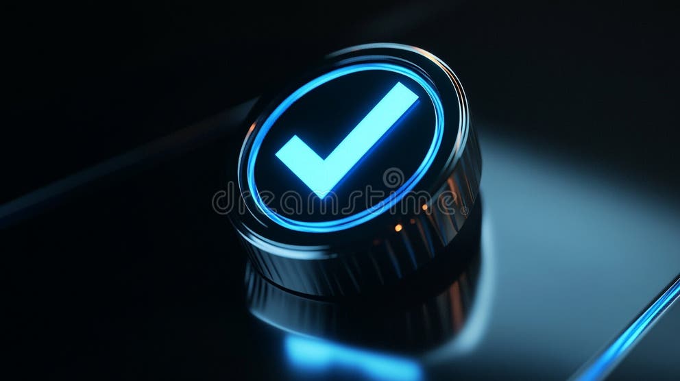 Glowing Checkmark Icon in a Sleek Metallic Setting Stock Photo - Image ...